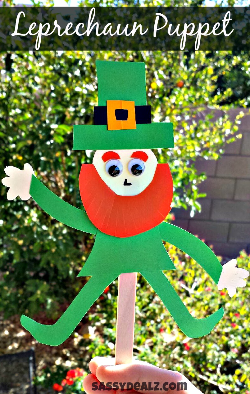 Popsicle Stick Leprechaun Puppet Craft for St. Patrick's Day - Crafty ...