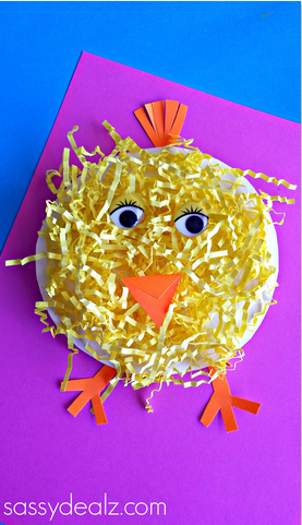 Paper Plate Chick Craft Using Easter Grass - Crafty Morning