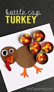 Painted Bottle Cap Turkey Craft for Thanksgiving - Crafty Morning