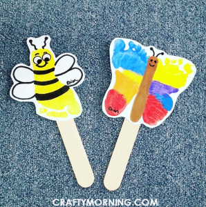 Footprint Bumble Bee & Butterfly Puppets - Crafty Morning