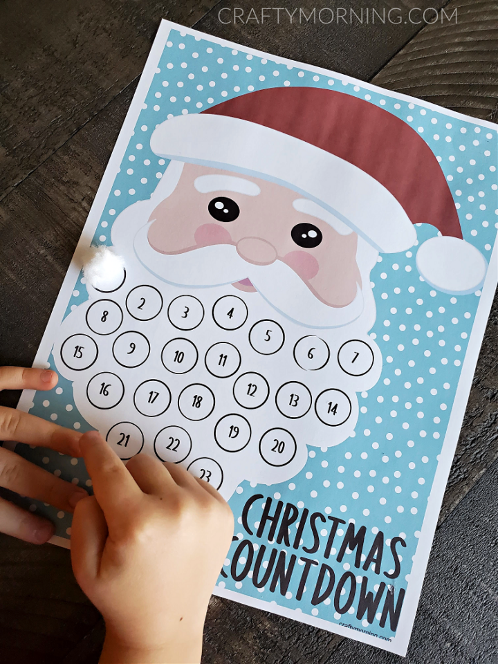 Cotton Ball Santa Beard Christmas Countdown Printable - Crafty Morning