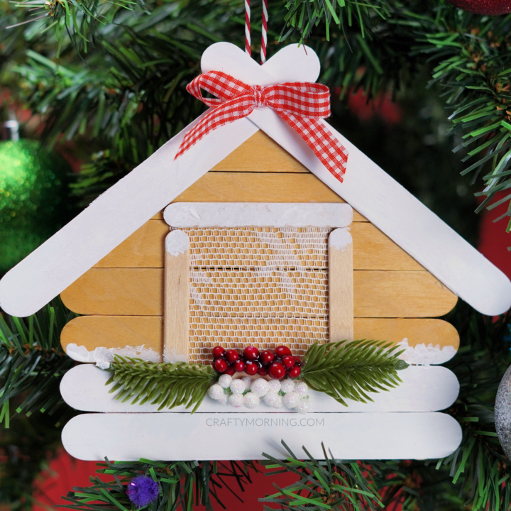 Popsicle Stick Log Cabin Ornament - Crafty Morning
