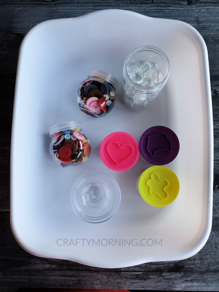 Dollar Tree Playdough Button Sensory Bin - Crafty Morning