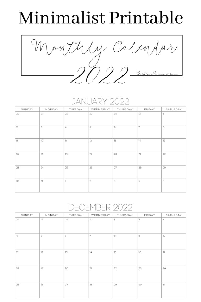 2022 Printable Calendar (Monthly PDFs) - Crafty Morning