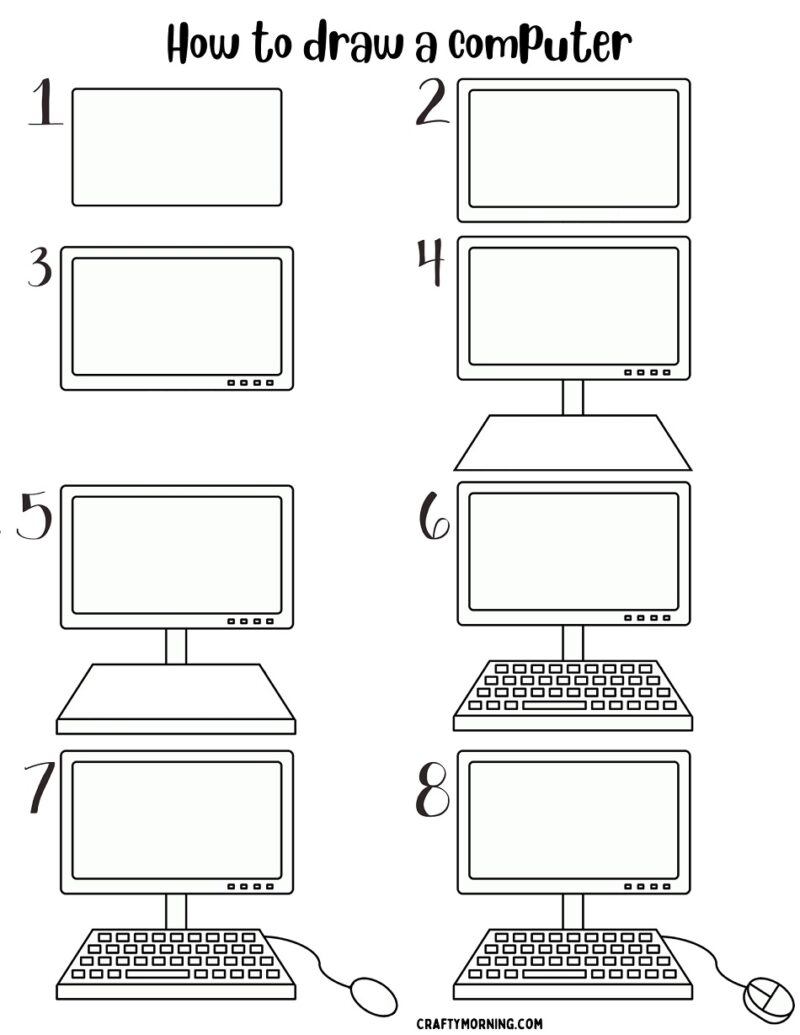 How to Draw a Computer - Step by Step Printable - Crafty Morning