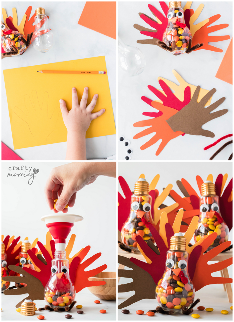Handprint Turkey Lightbulb Craft - Crafty Morning