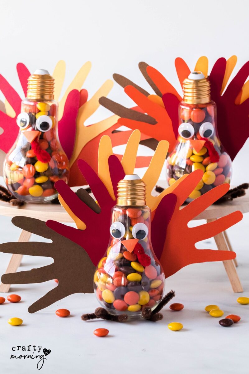 Handprint Turkey Lightbulb Craft - Crafty Morning