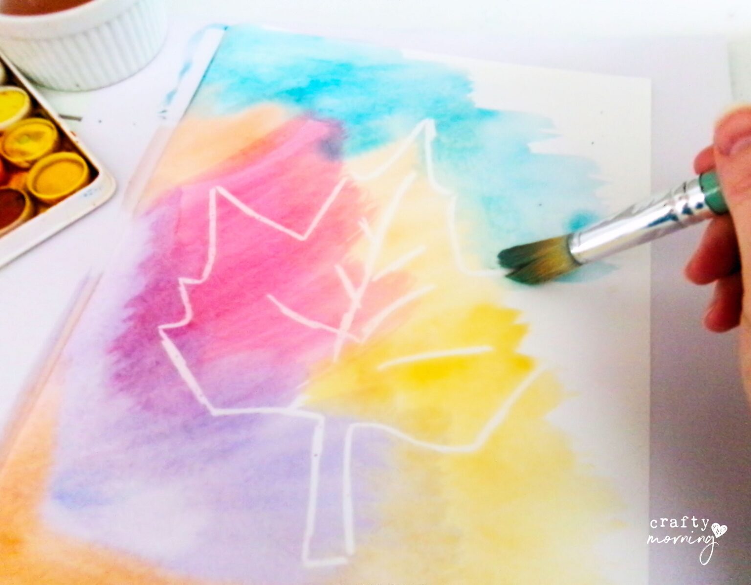 Crayon Resist Watercolor Leaf Art - Crafty Morning