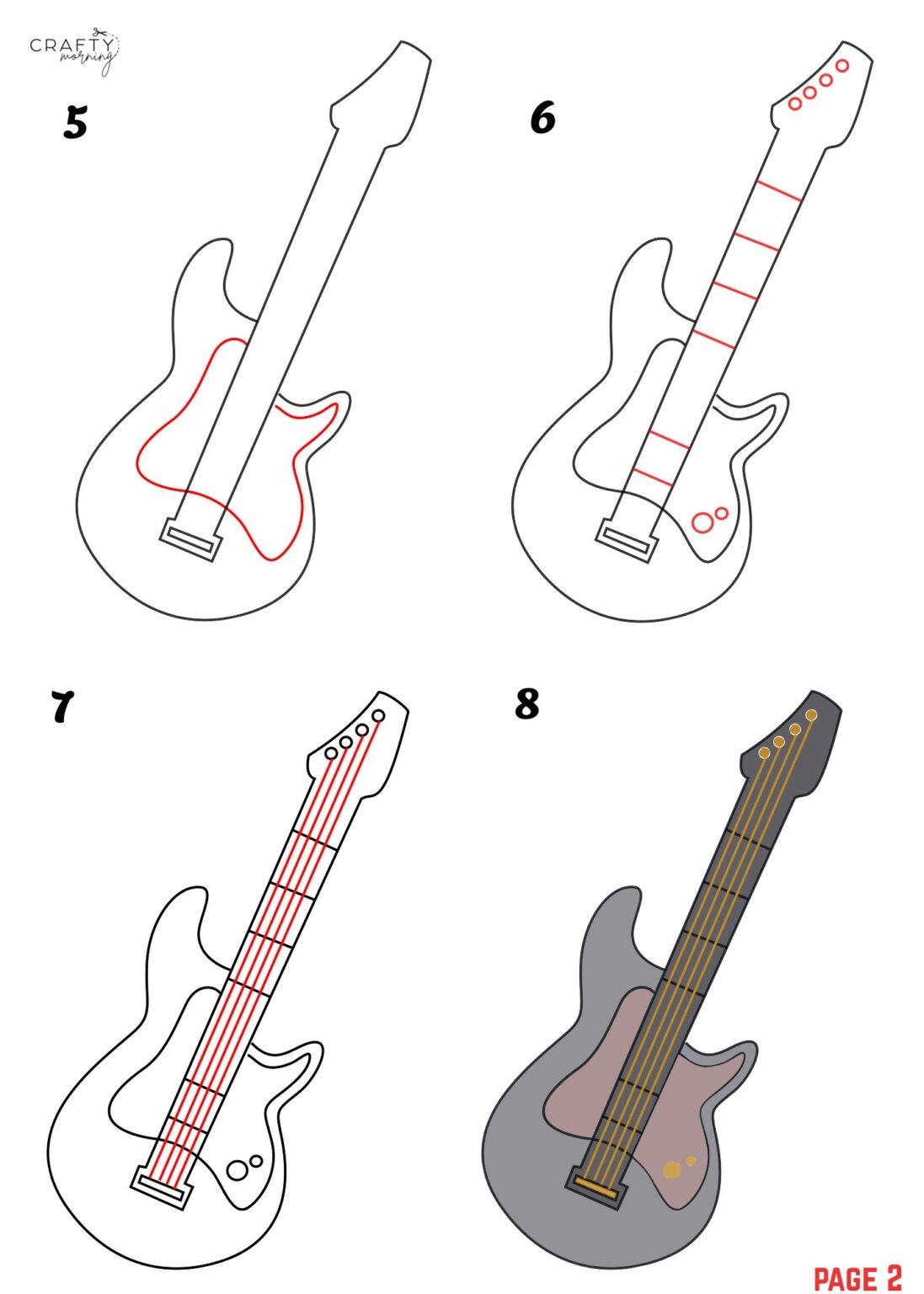 Easy Guitar Drawing (Step by Step Tutorial) - Crafty Morning