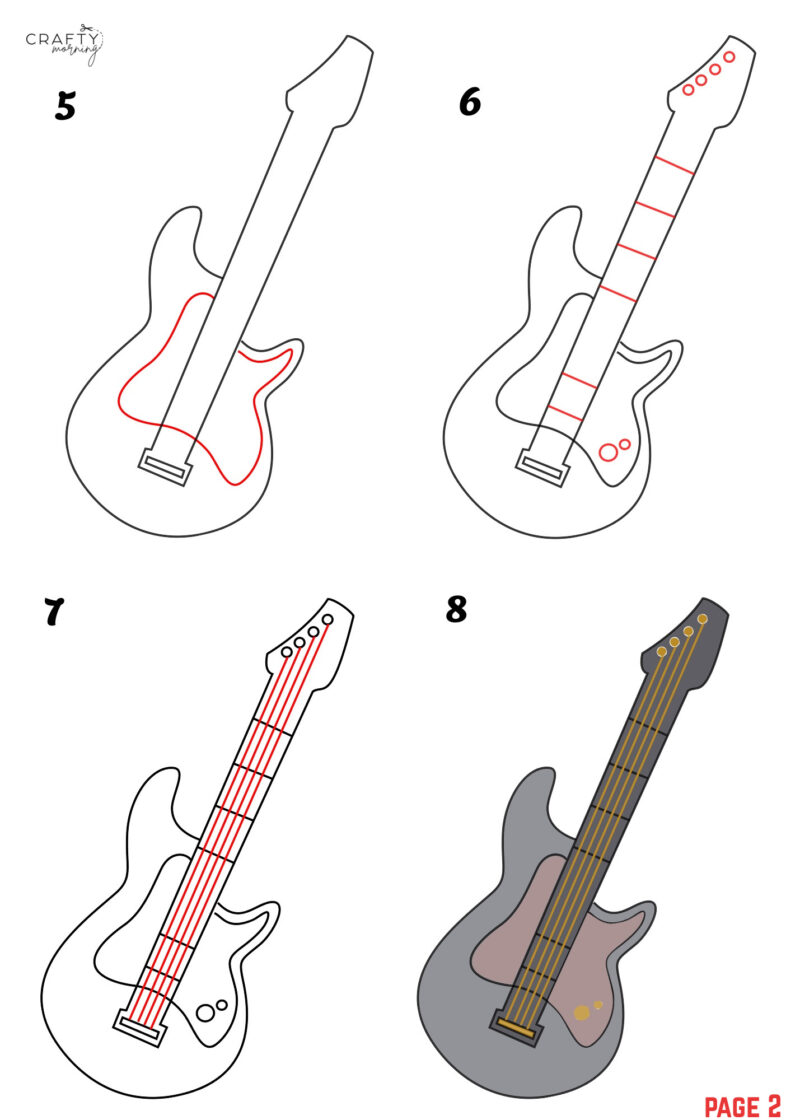 Easy Guitar Drawing (Step by Step Tutorial) - Crafty Morning