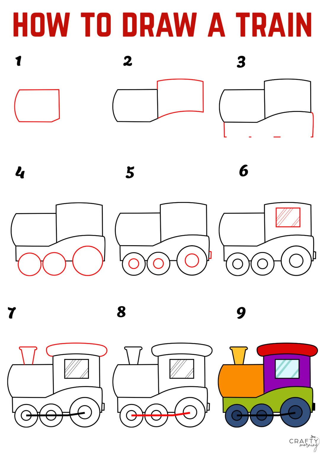 Train Drawing (Easy How to Draw Tutorial) - Crafty Morning