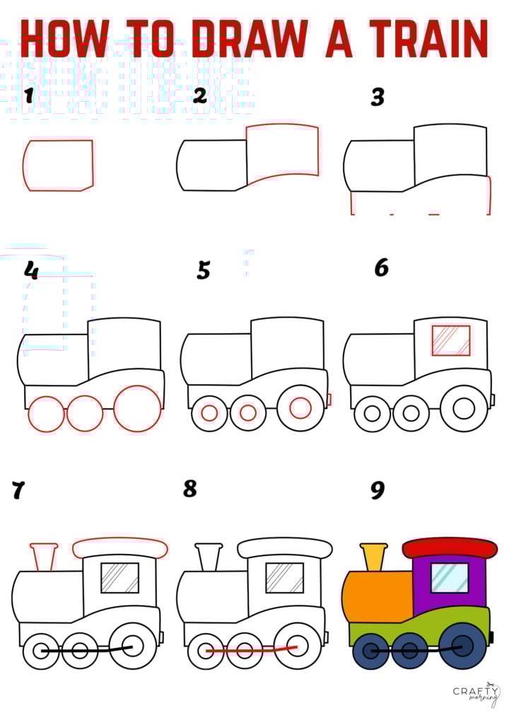 Train Drawing (Easy How to Draw Tutorial) - Crafty Morning