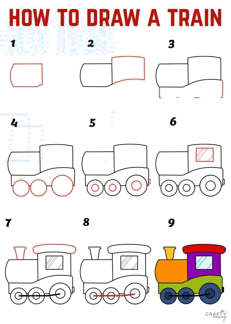 Train Drawing (Easy How to Draw Tutorial) - Crafty Morning