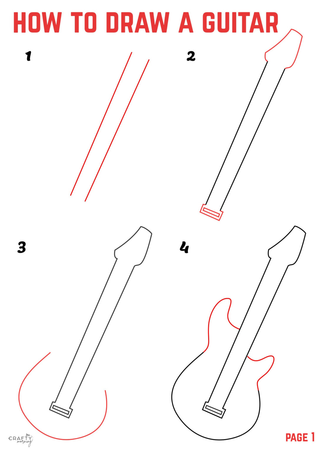 Easy Guitar Drawing (Step by Step Tutorial) - Crafty Morning