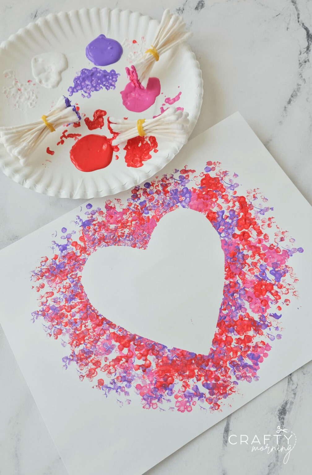 Valentine Heart Q-Tip Painting - Crafty Morning