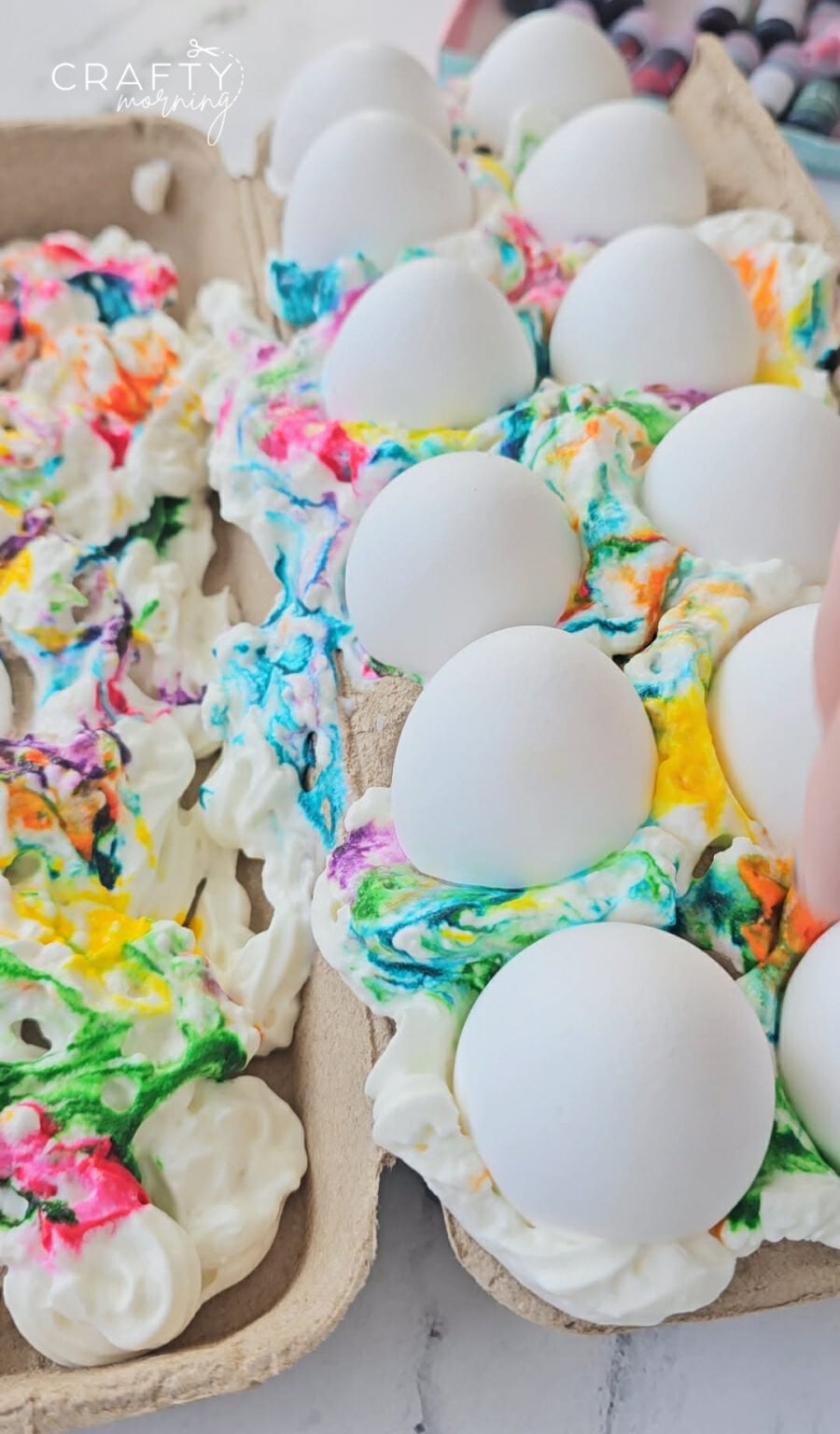 Dye Easter Eggs in a Carton with Whipped Cream - Crafty Morning