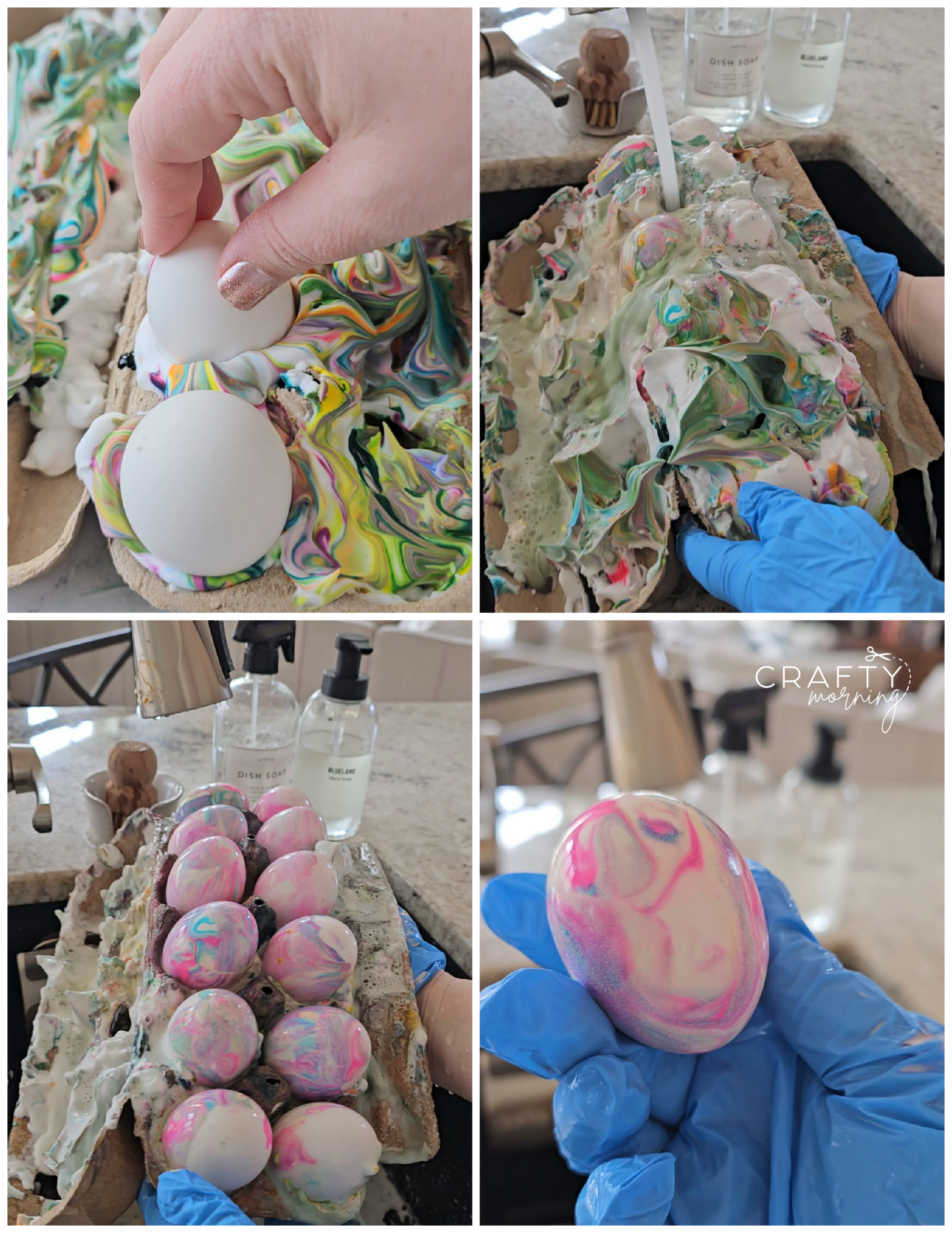 Dye Easter Eggs in a Carton with Shaving Cream - Crafty Morning