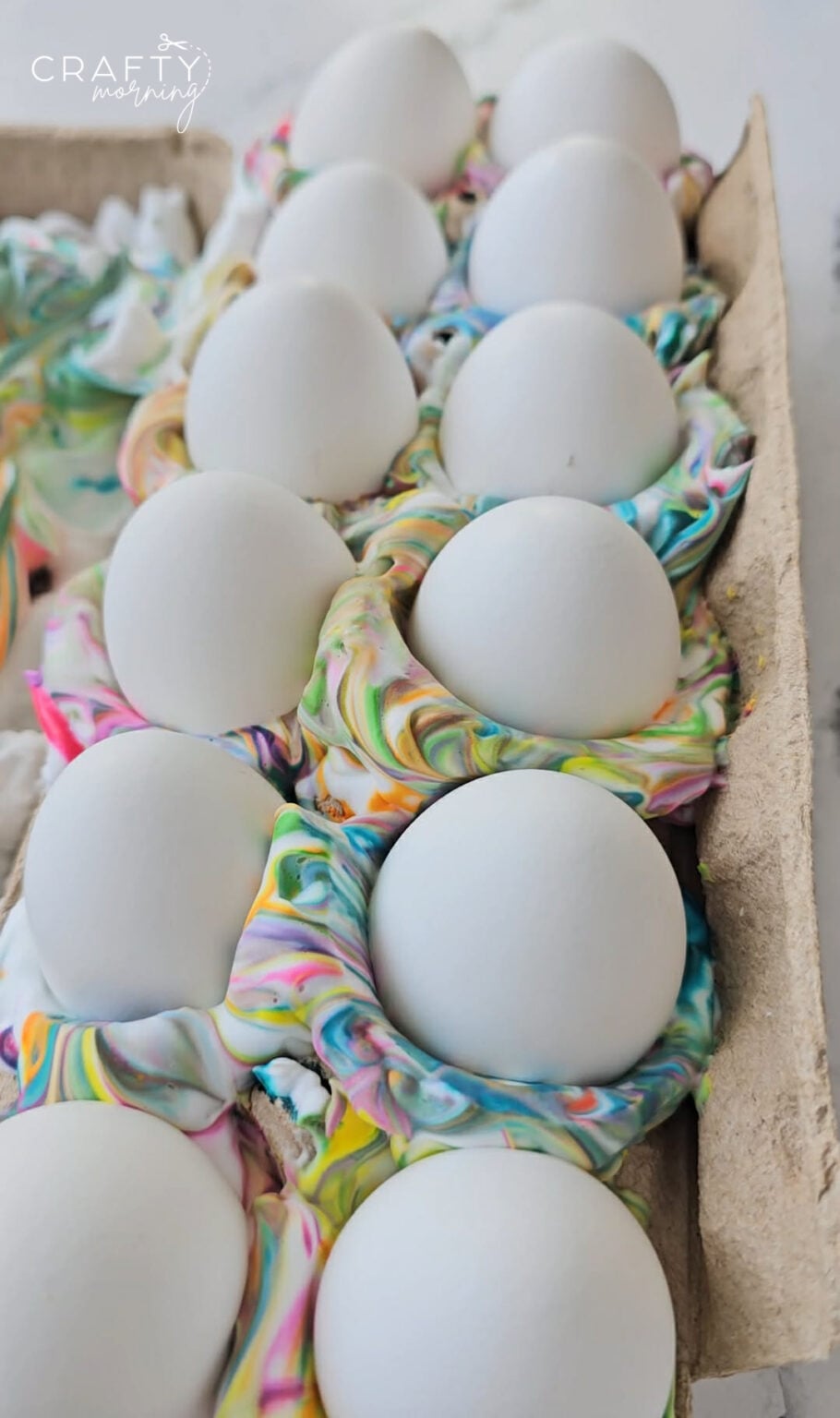 Dye Easter Eggs in a Carton with Shaving Cream - Crafty Morning